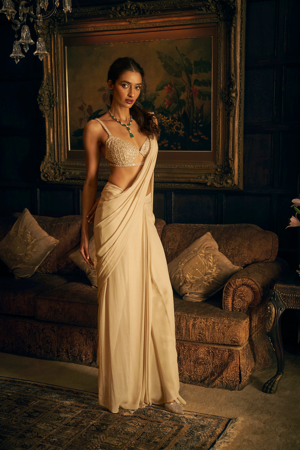 Nude Draped Saree – Seema Gujral