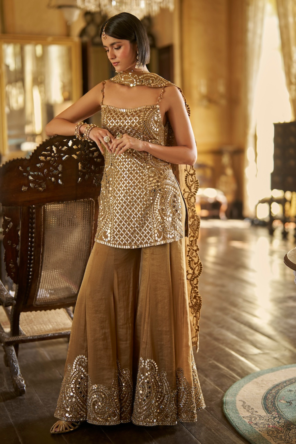 Antique Gold Mirror Sharara Set – Seema Gujral