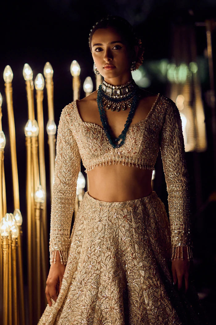 Rose gold lehenga jewellery store