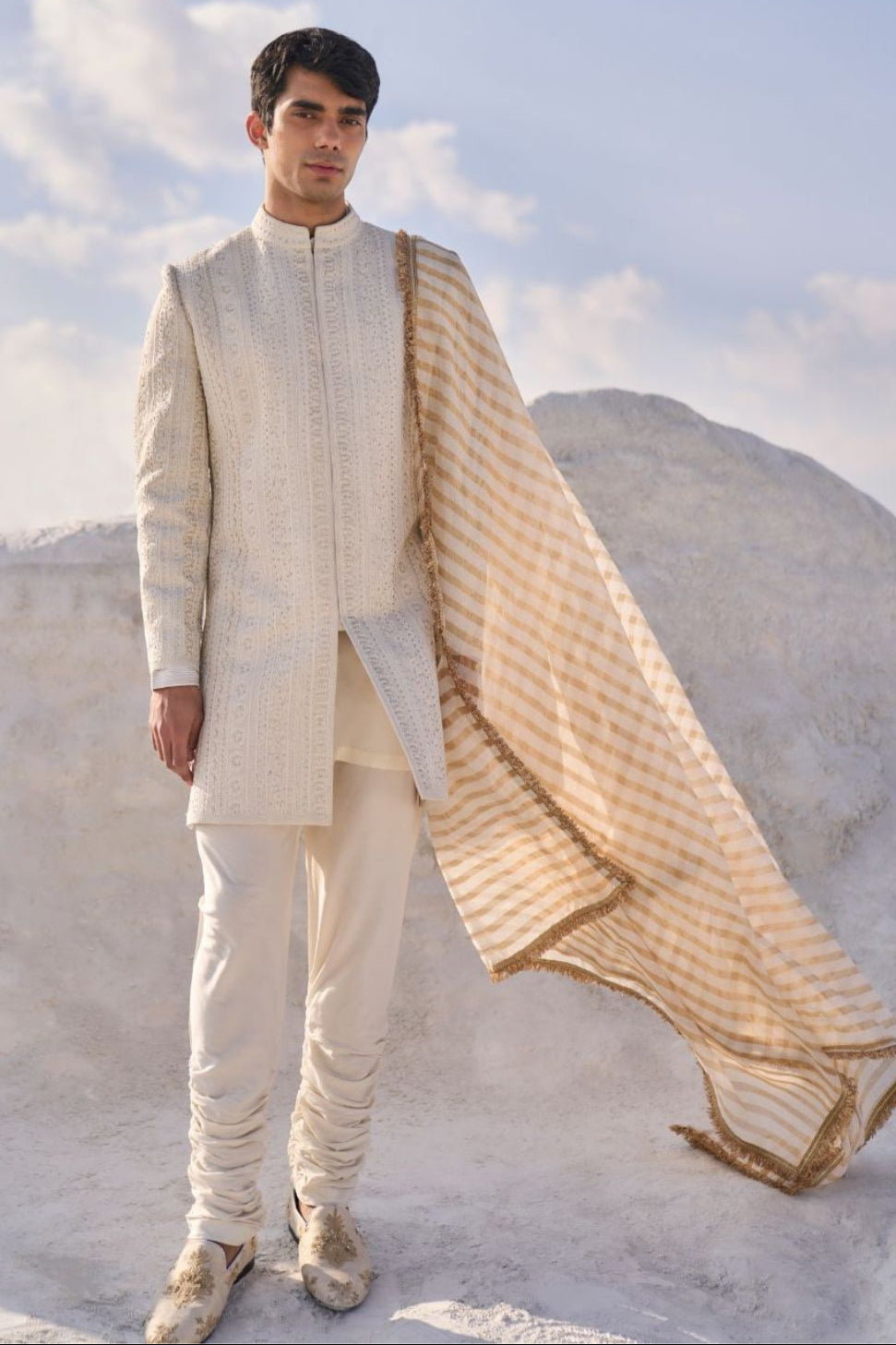 Cream Dori Sherwani Set – Seema Gujral